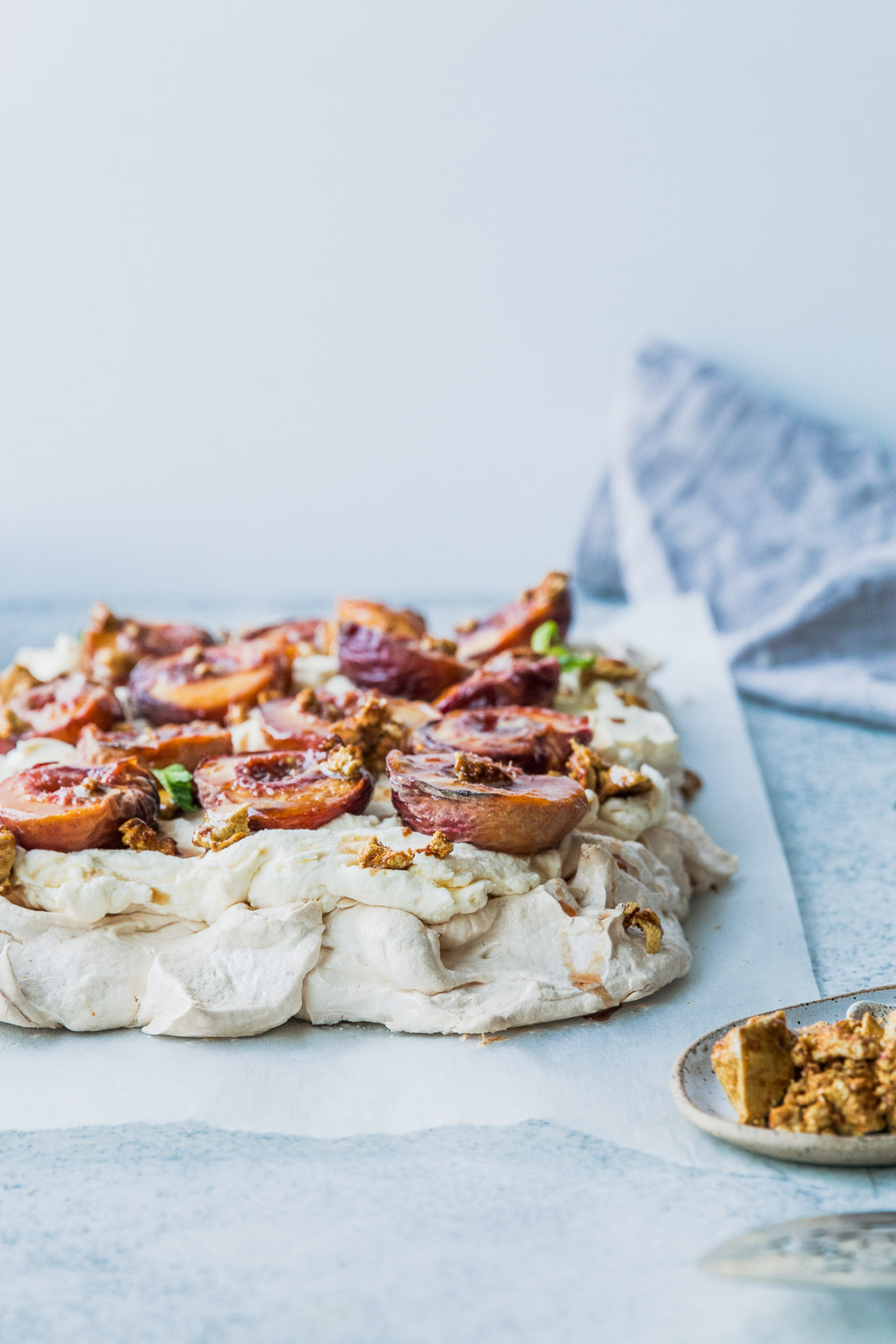 Honey Roast Peach Slab Pavlova | The Brick Kitchen